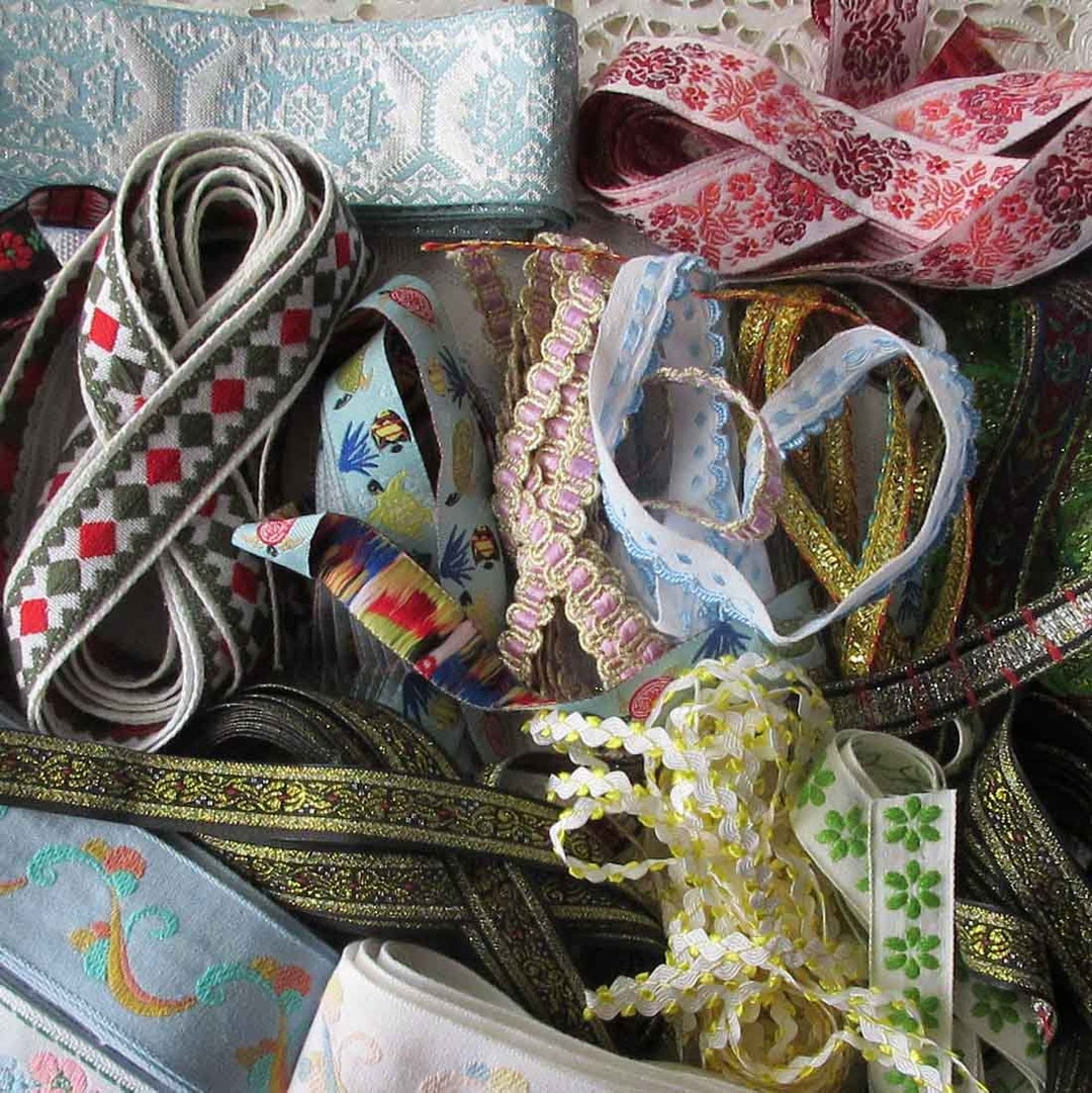 36-1/4 Yards Assorted Metallic and Jacquard Sewing Trim Ribbons Sampler 15 Pieces - Group V - Etsy