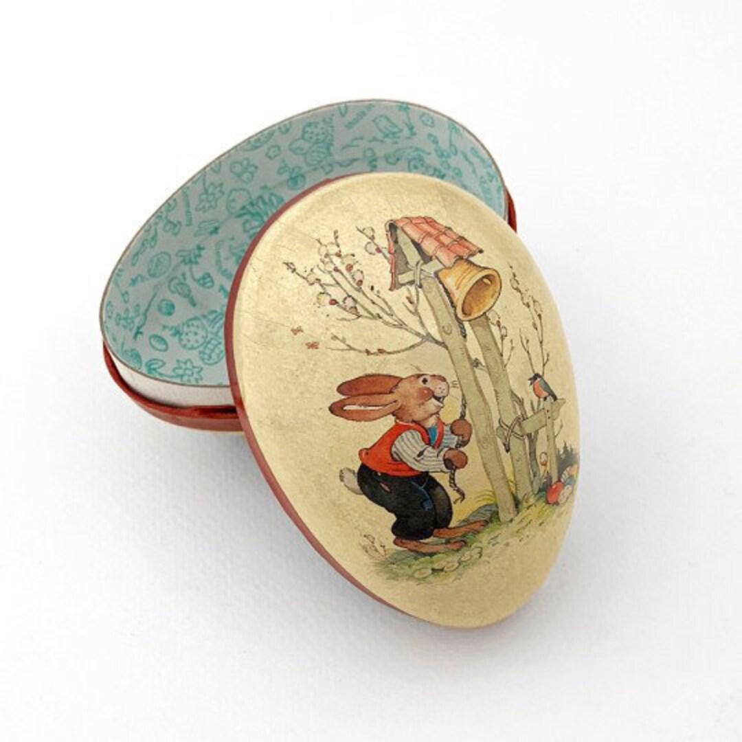 2 New Germany 3-1/2" Eggs Papier Paper Mache Bunny Rabbit Ringing Bell ...