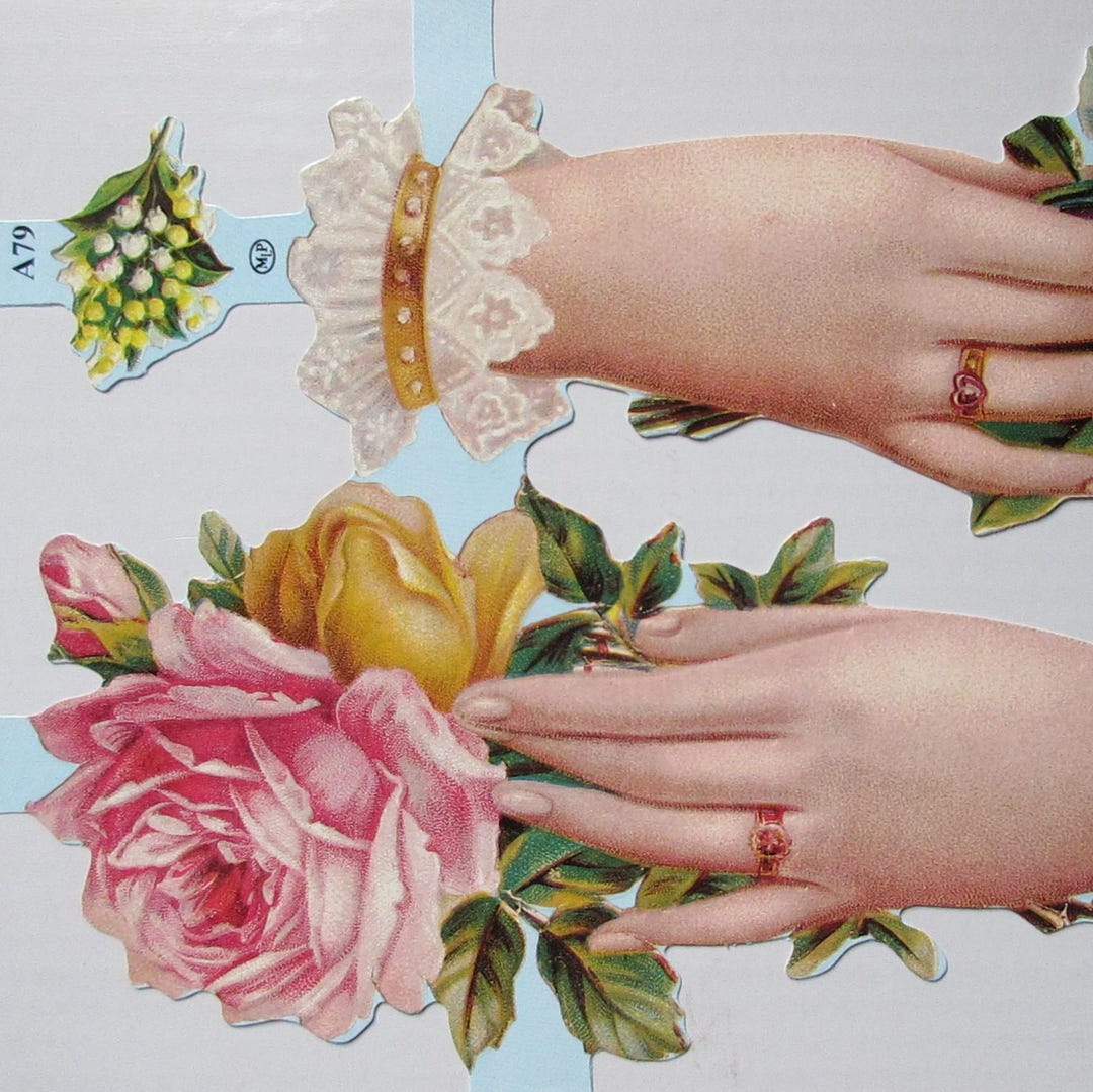 From England Vintage Victorian Hands & Bouquets Die Cut Paper Scraps ...