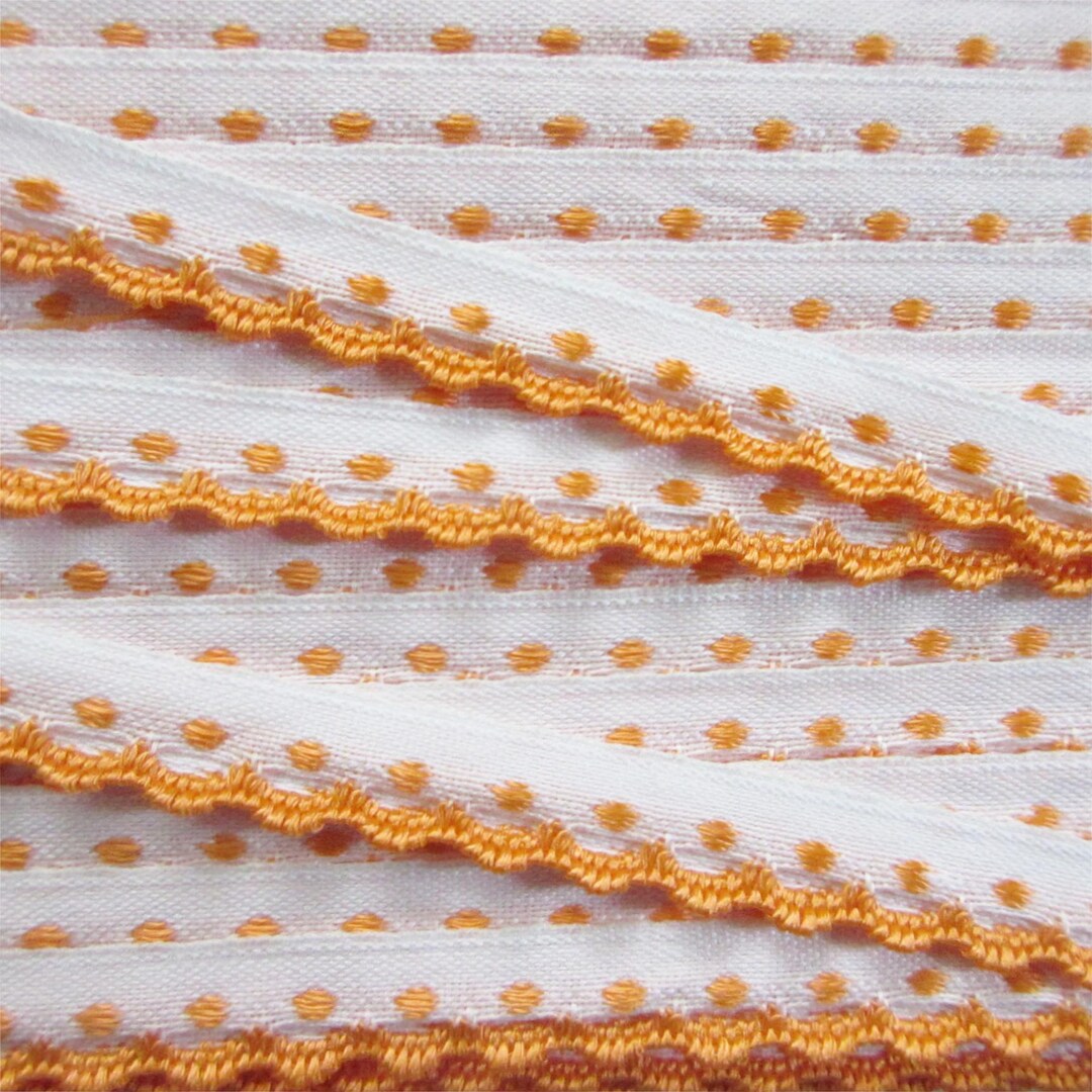 4 Yards Italy Italian Trim Scallop and Dot Edge Embroidered Edging Ribbon Yellow and White PG006 ...