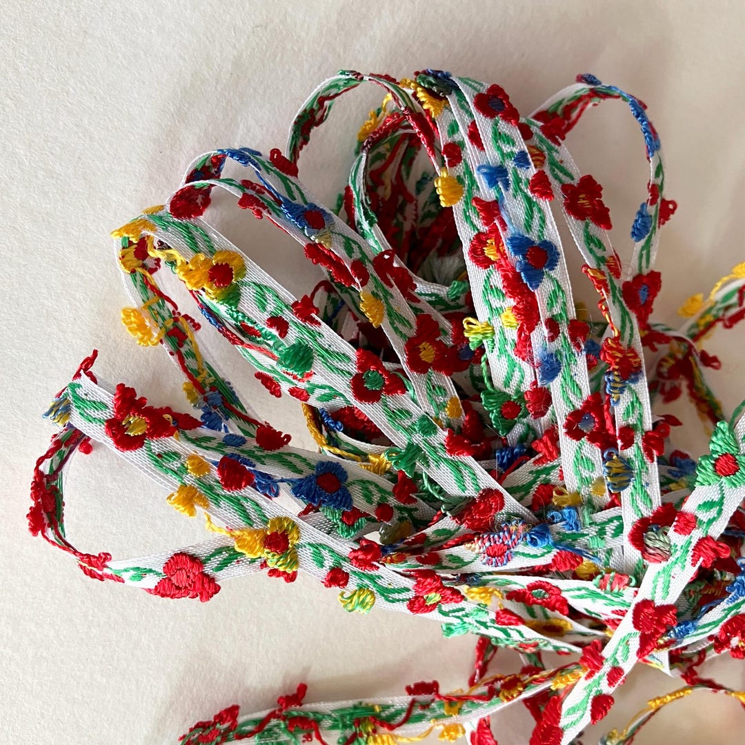 4 Yards Flowers Woven Ribbon Flower Irregular Edge Trim 1/4" Wide C-9 ...