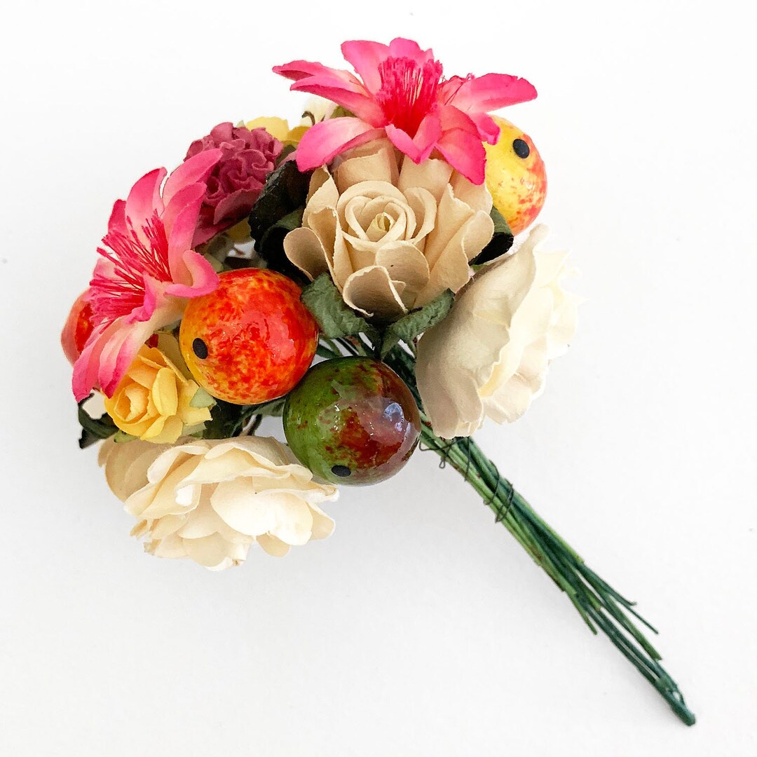 1 Mixed Bouquet Paper Flowers and Vintage Millinery Fruit From Germany ...