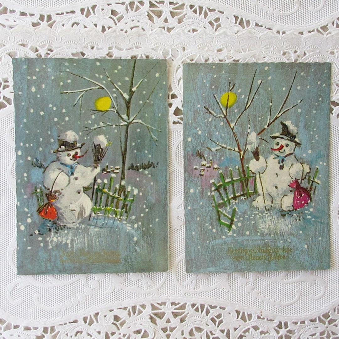 2 Vintage Germany Postcards Snowman Snowmen Christmas German Cards ...