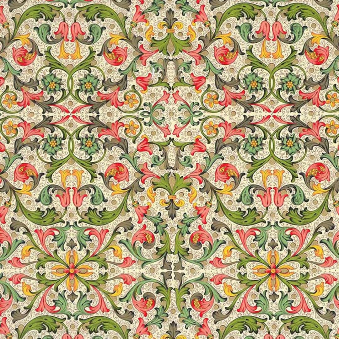 2 Sheets Tiled Floral Florentine Print Italian Paper ~ Rossi Italy ...