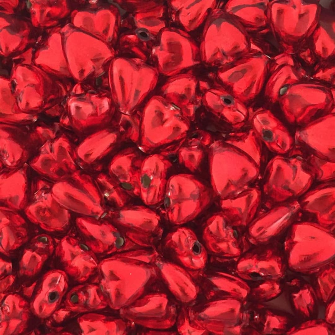 7 Czech Glass Christmas Garland Red Heart Beads GB041R - Etsy