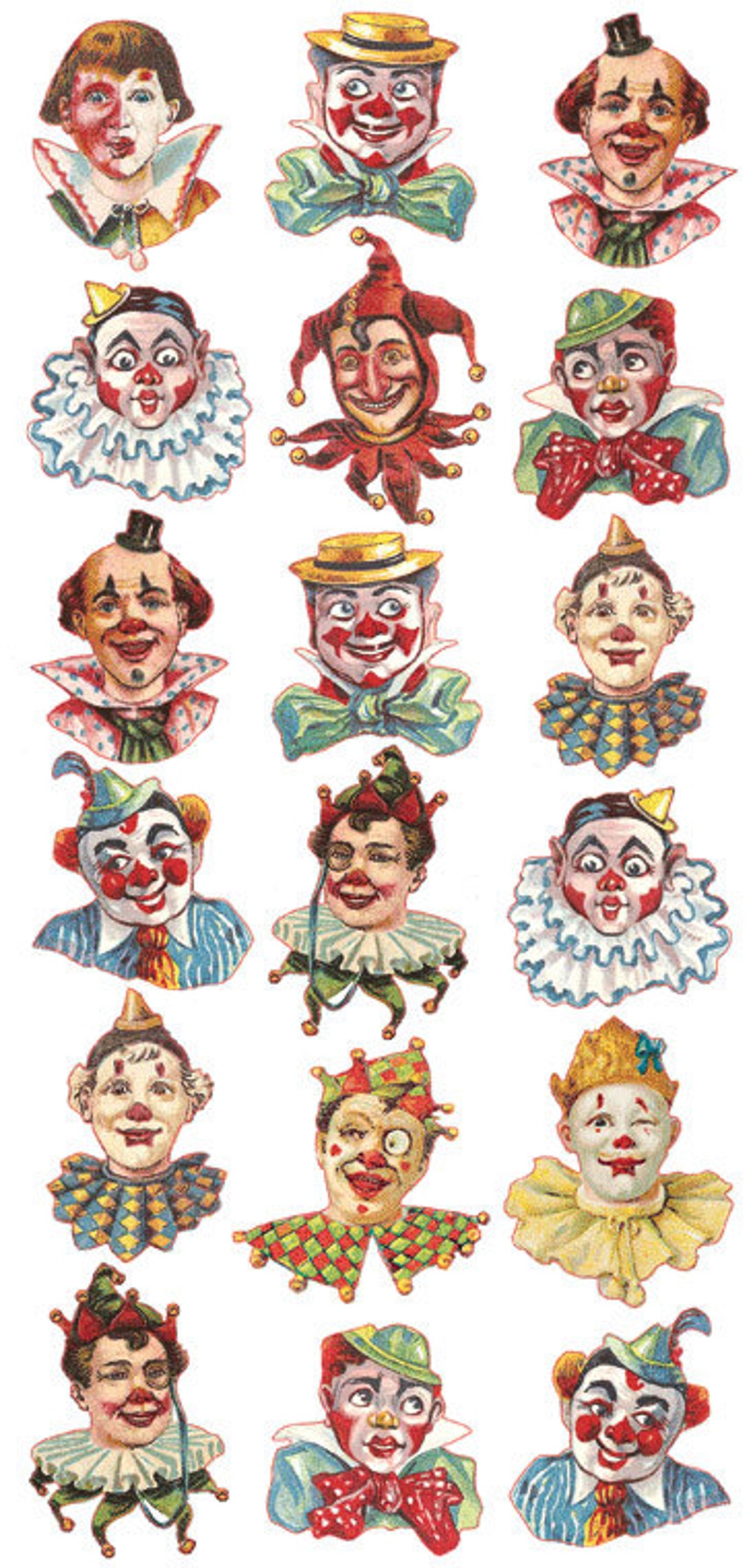3 Sheets Self Adhesive Clown Circus Faces Stickers Colorful ...