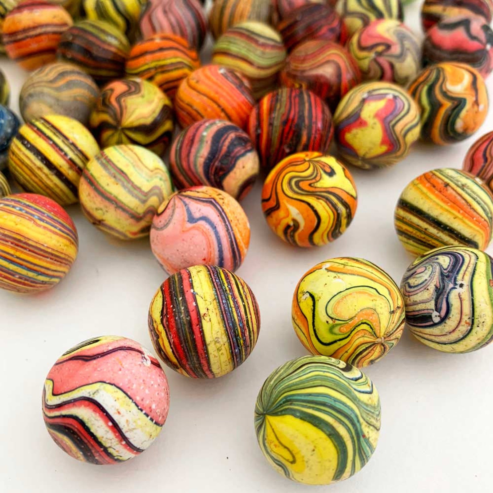 Italy 8 Marbled Clay Marbles Hand Made by Laura Berretti Italian Set of ...