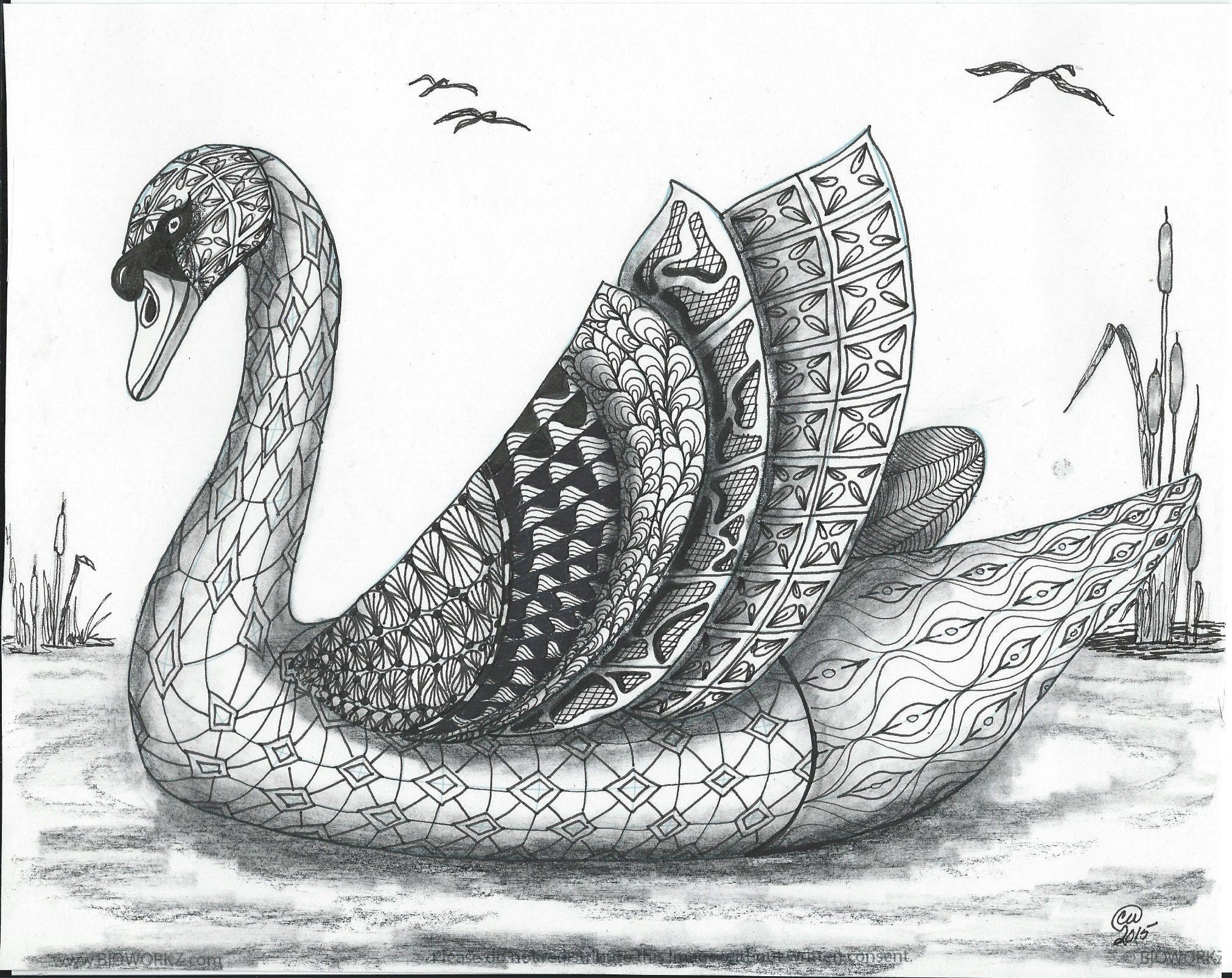 Swan in the Pond Zentangle Art Print-fantasy Swan-pen&ink - Etsy