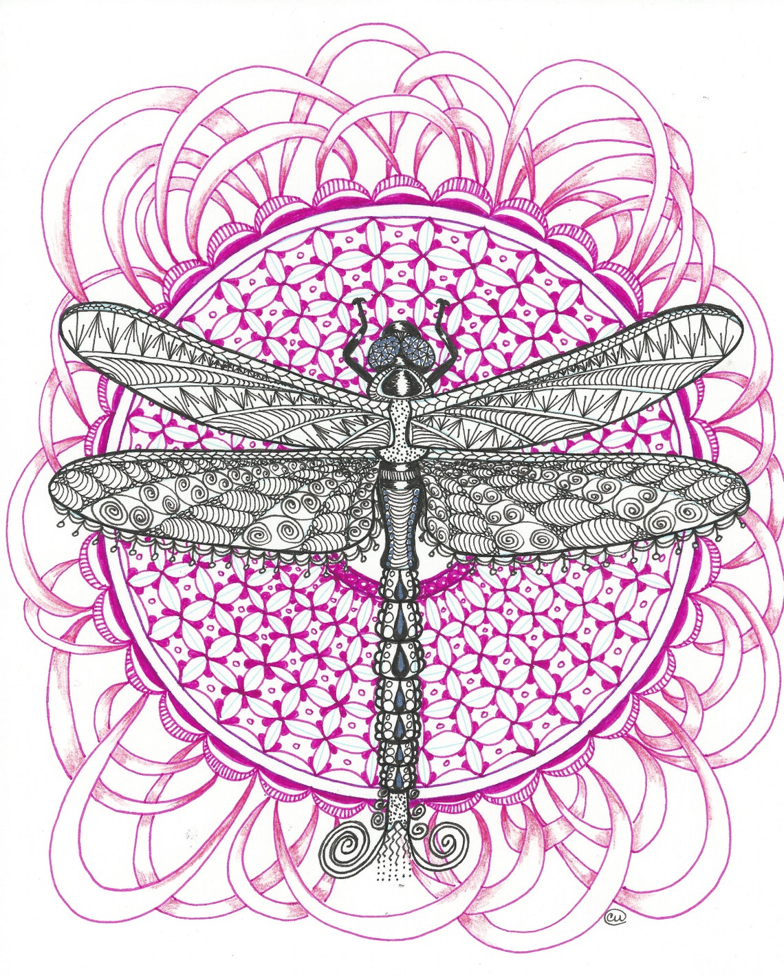 Dragonfly Zentangle Art Print-abstract-hot Pink - Etsy
