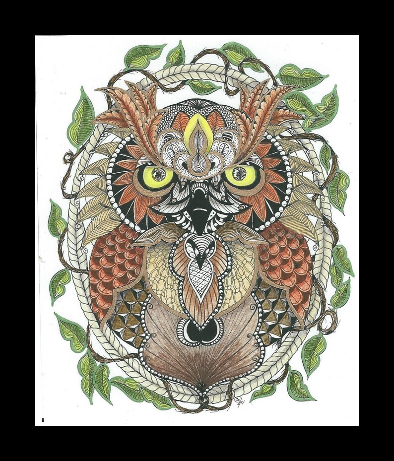 Autumn Owl Zentangle Colored Art Print 5 X 7-fall - Etsy