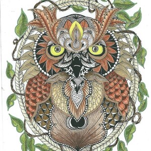 Autumn Owl Zentangle Colored Art Print 5 X 7-fall - Etsy