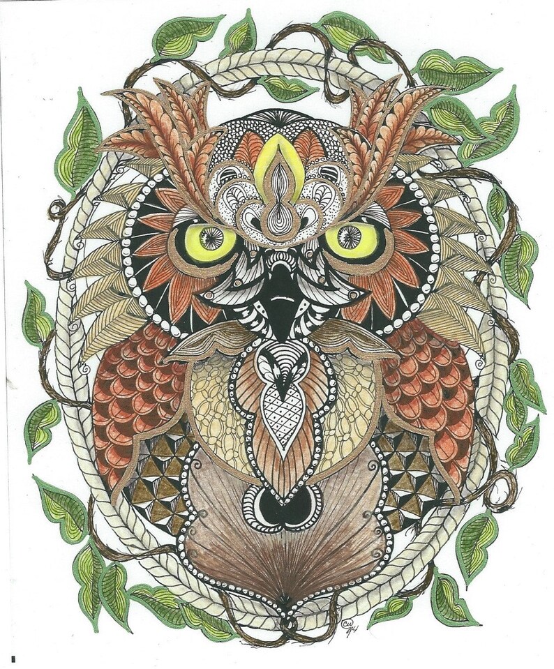 Autumn Owl Zentangle Colored Art Print 5 X 7-fall - Etsy