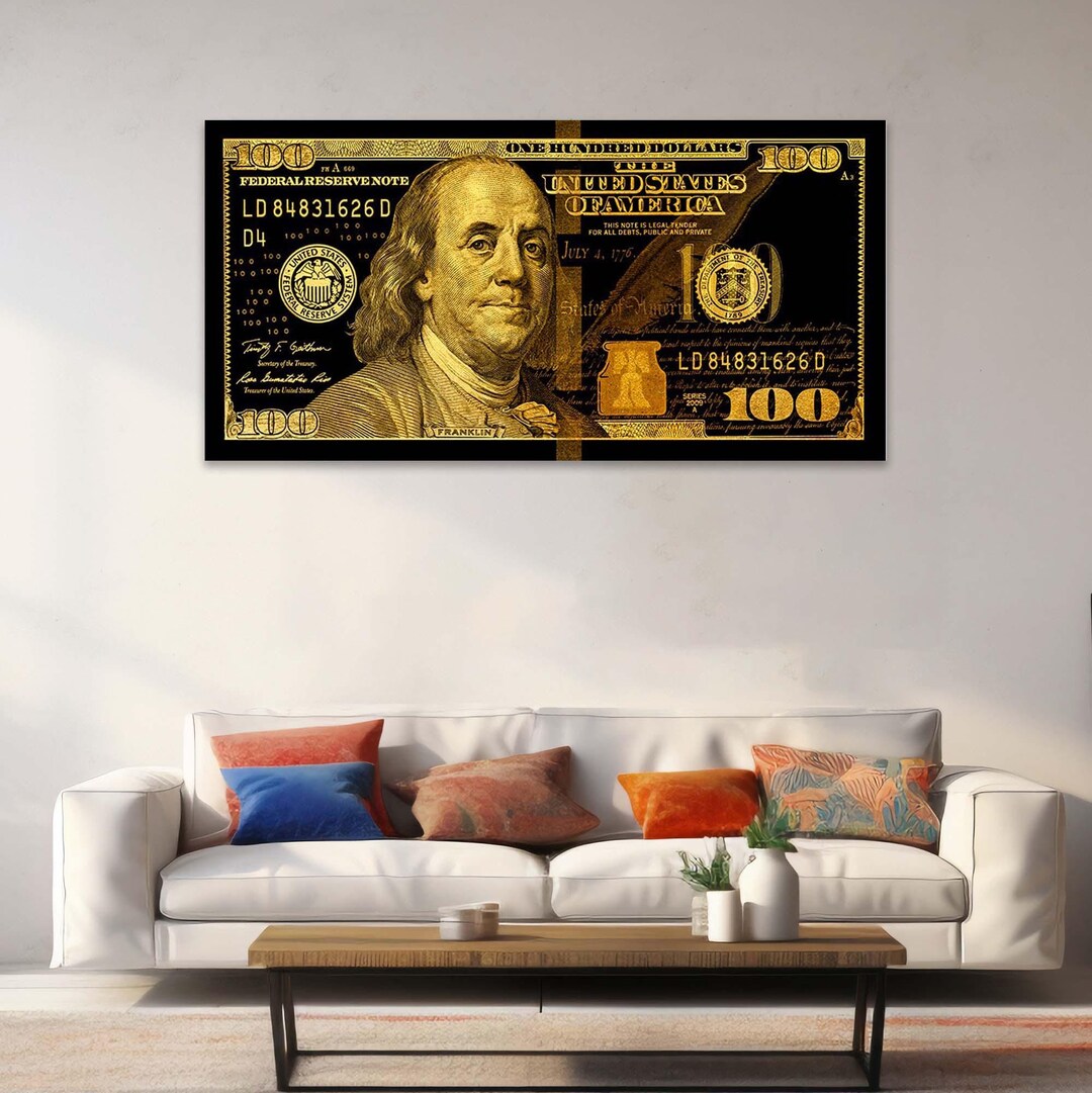Custom 100 Dollar Bill Canvas Art: Black & Gold Money Poster - Etsy