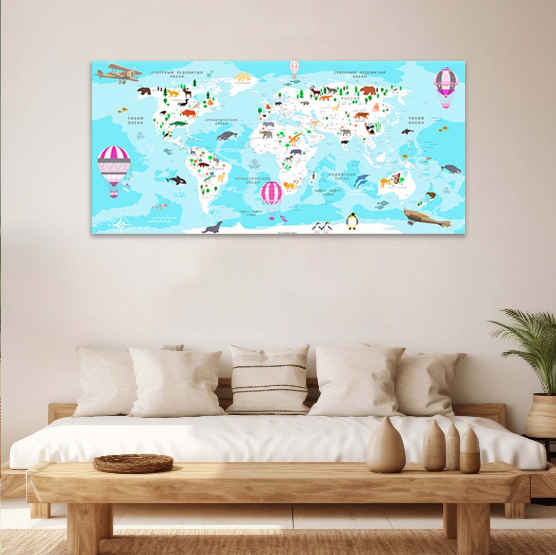 World Map Nursery Art, World Map Wall Art, Modern Nursery Art, Kids Map ...