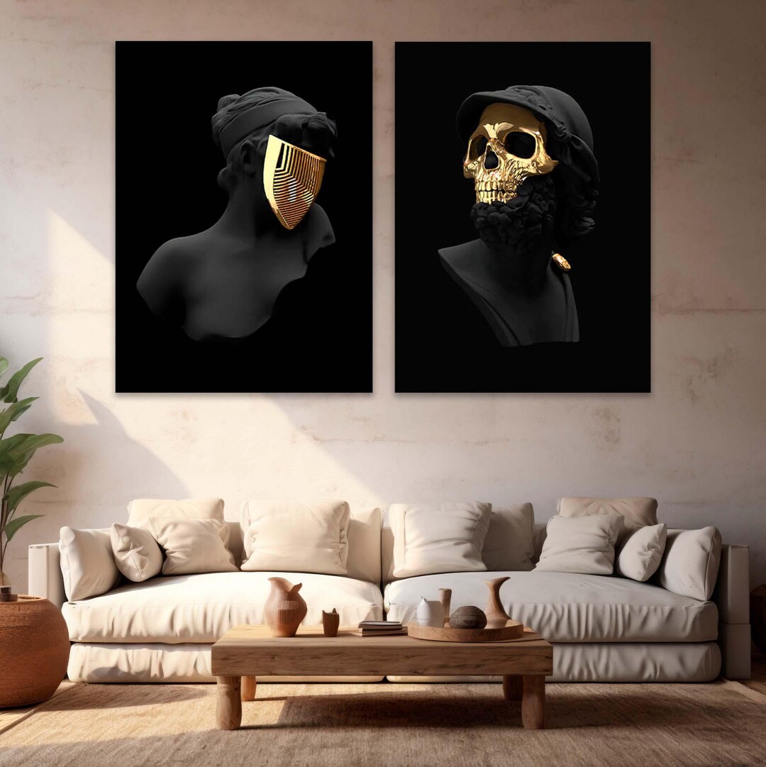 Black and Gold Bust Canvas Print Set: Modern Home Decor - Etsy