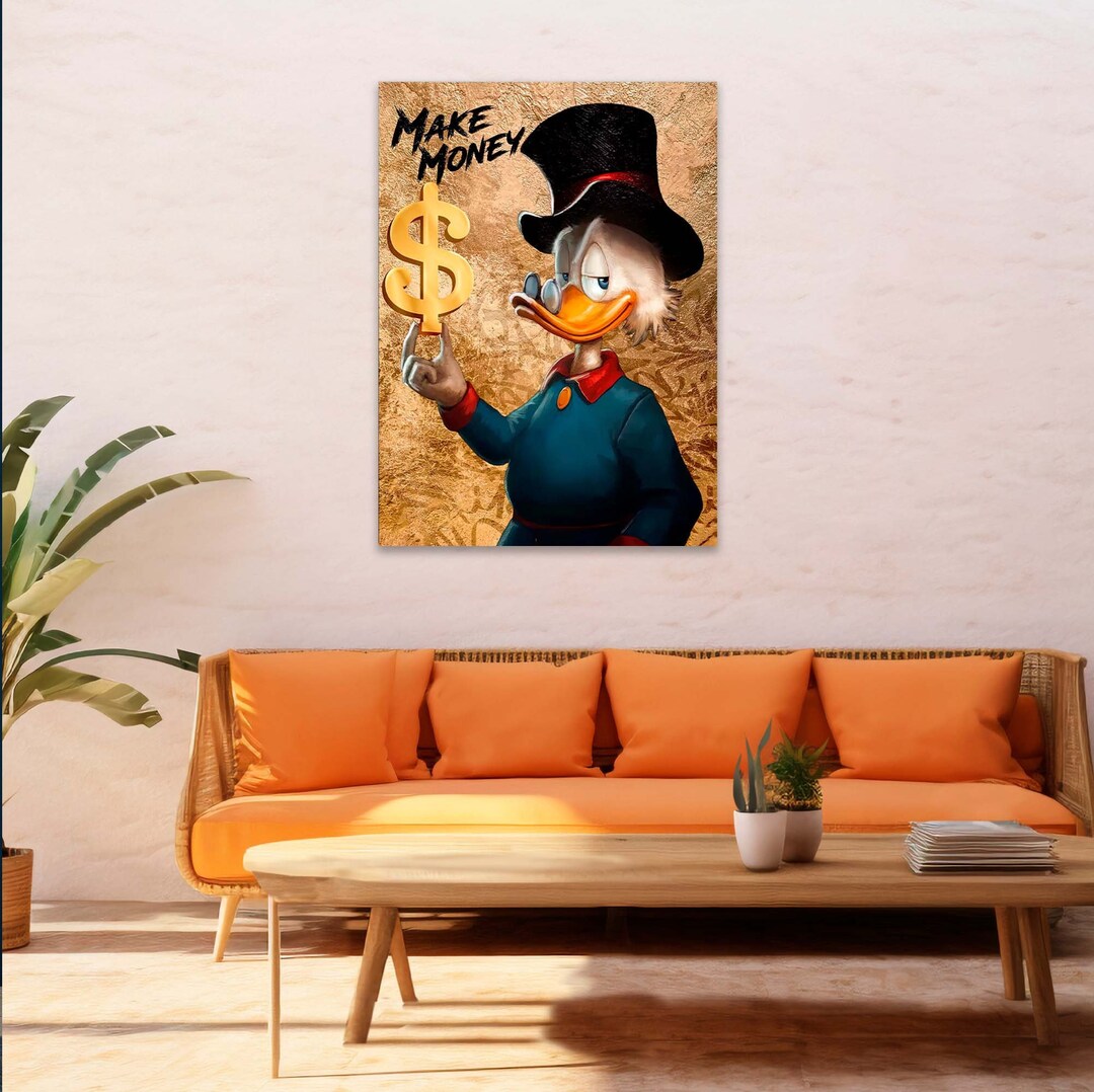 Duck Cartoon Poster, Duck Rich Colorful, Money Art Work for Wall ...