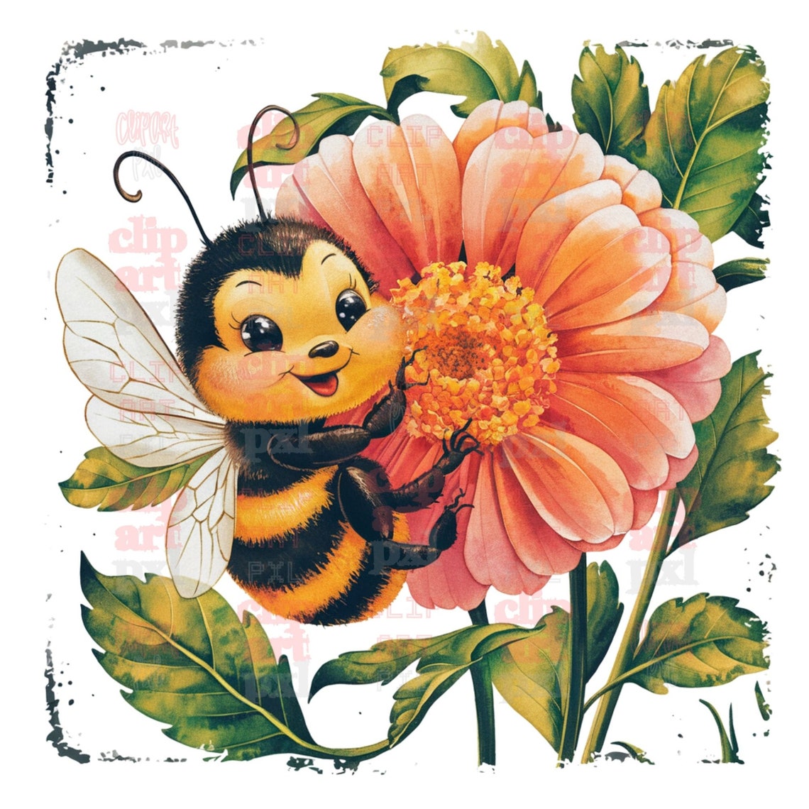 Cute Watercolor Bees Clipart, Flowers & Daisies Nursery Decor, Spring ...