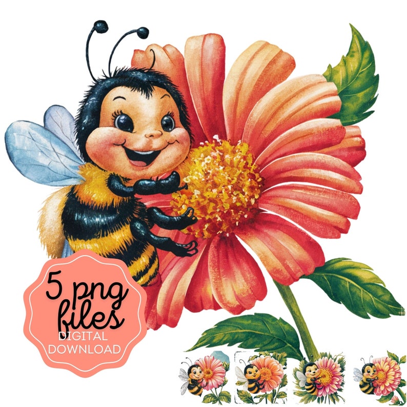 Cute Watercolor Bees Clipart, Flowers & Daisies Nursery Decor, Spring ...