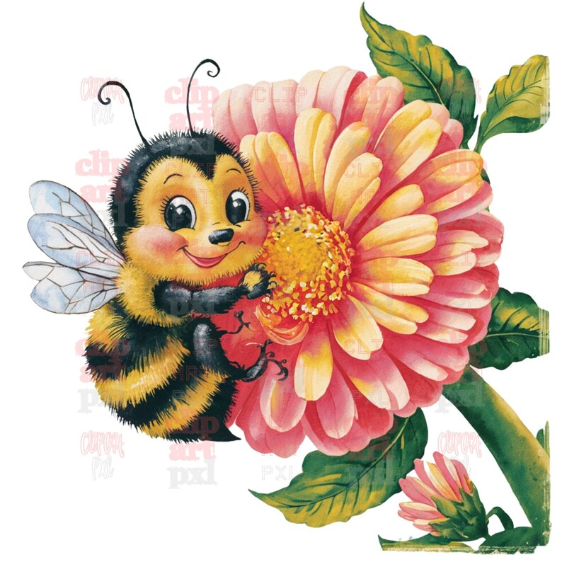 Cute Watercolor Bees Clipart, Flowers & Daisies Nursery Decor, Spring ...