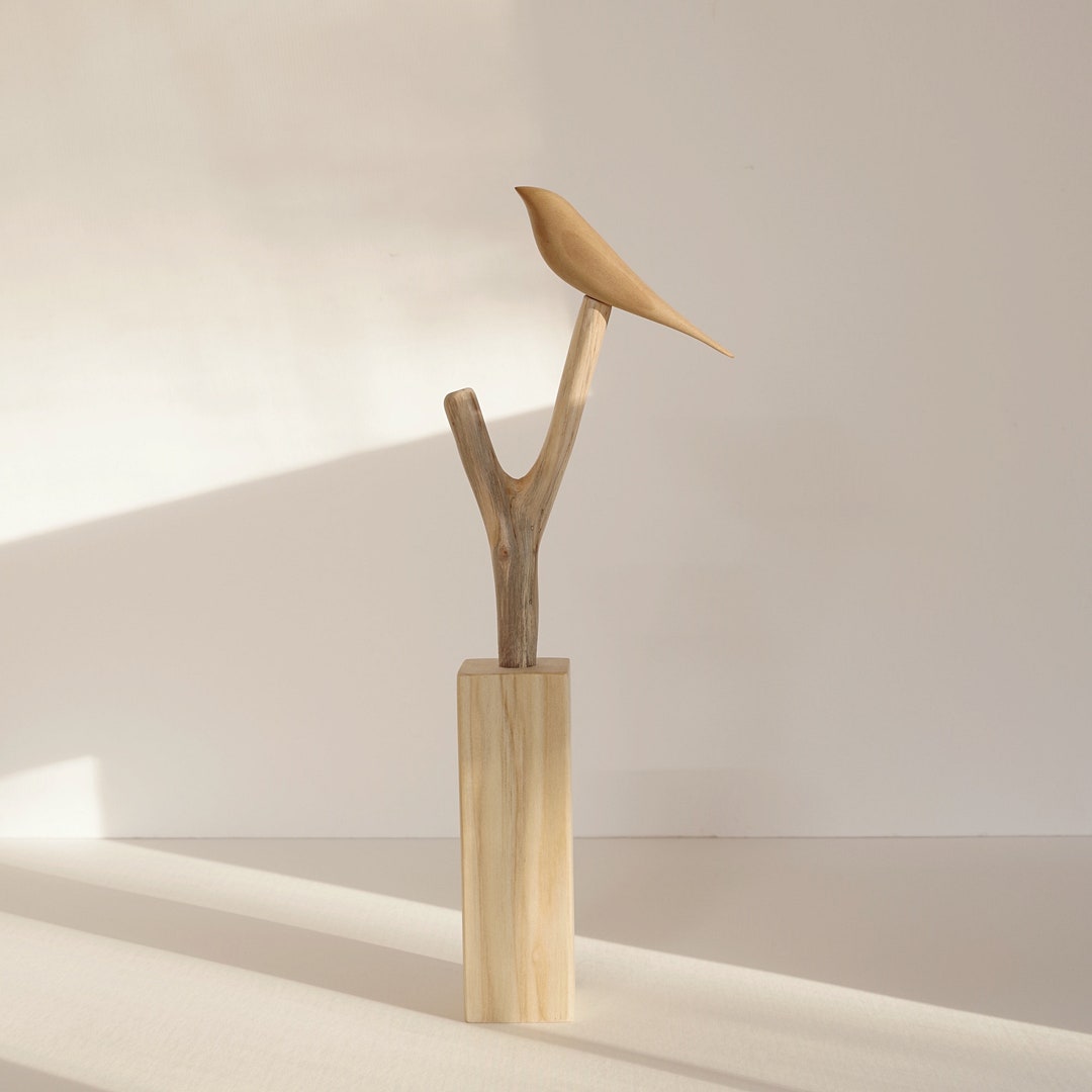 Wooden Bird Sculpture, Japandi Decor, Wood Bird, Unique Bird Gift, Bird ...