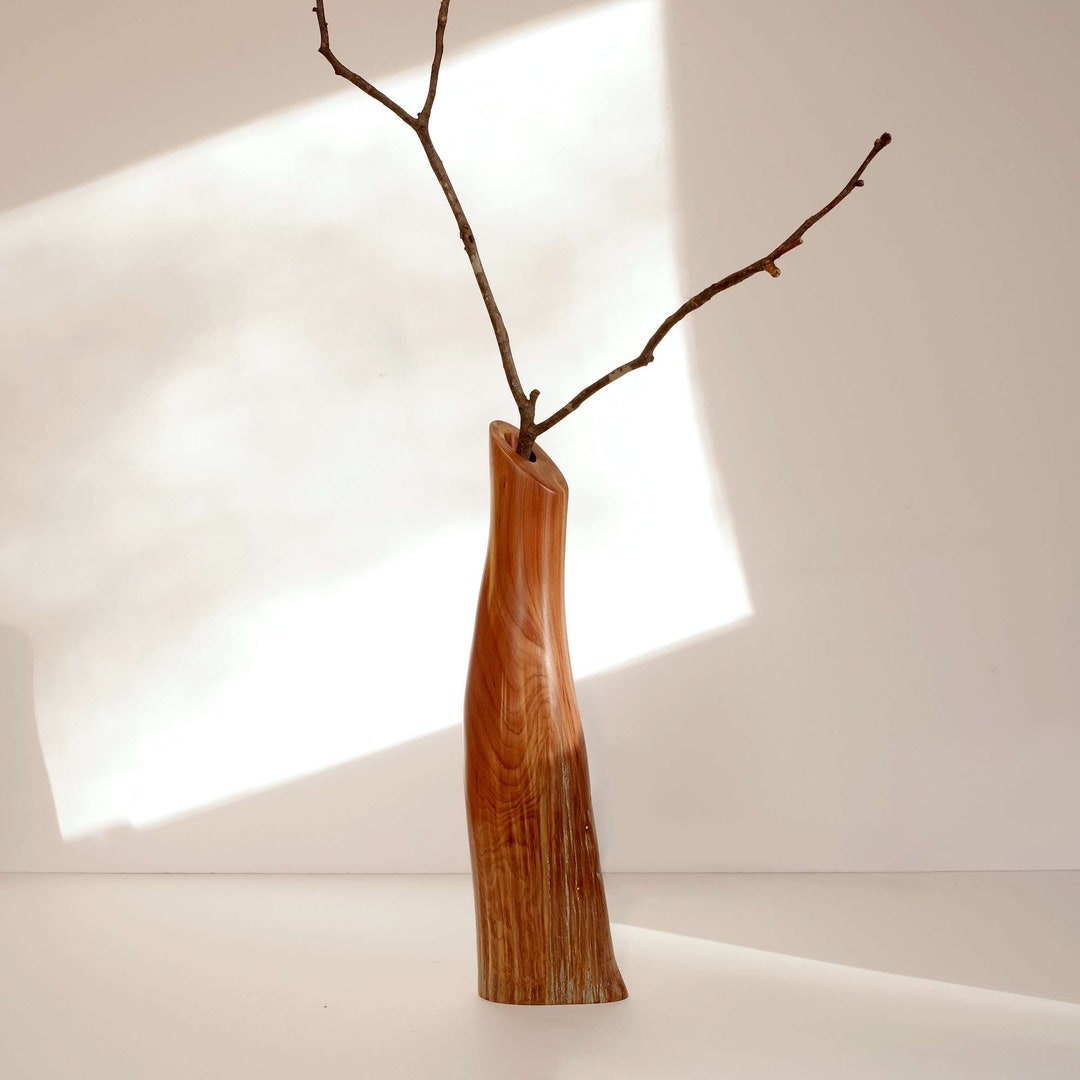 Japandi Style Vase, Hand Carved Vase, Cedar Vase, Dried Flower Vase ...
