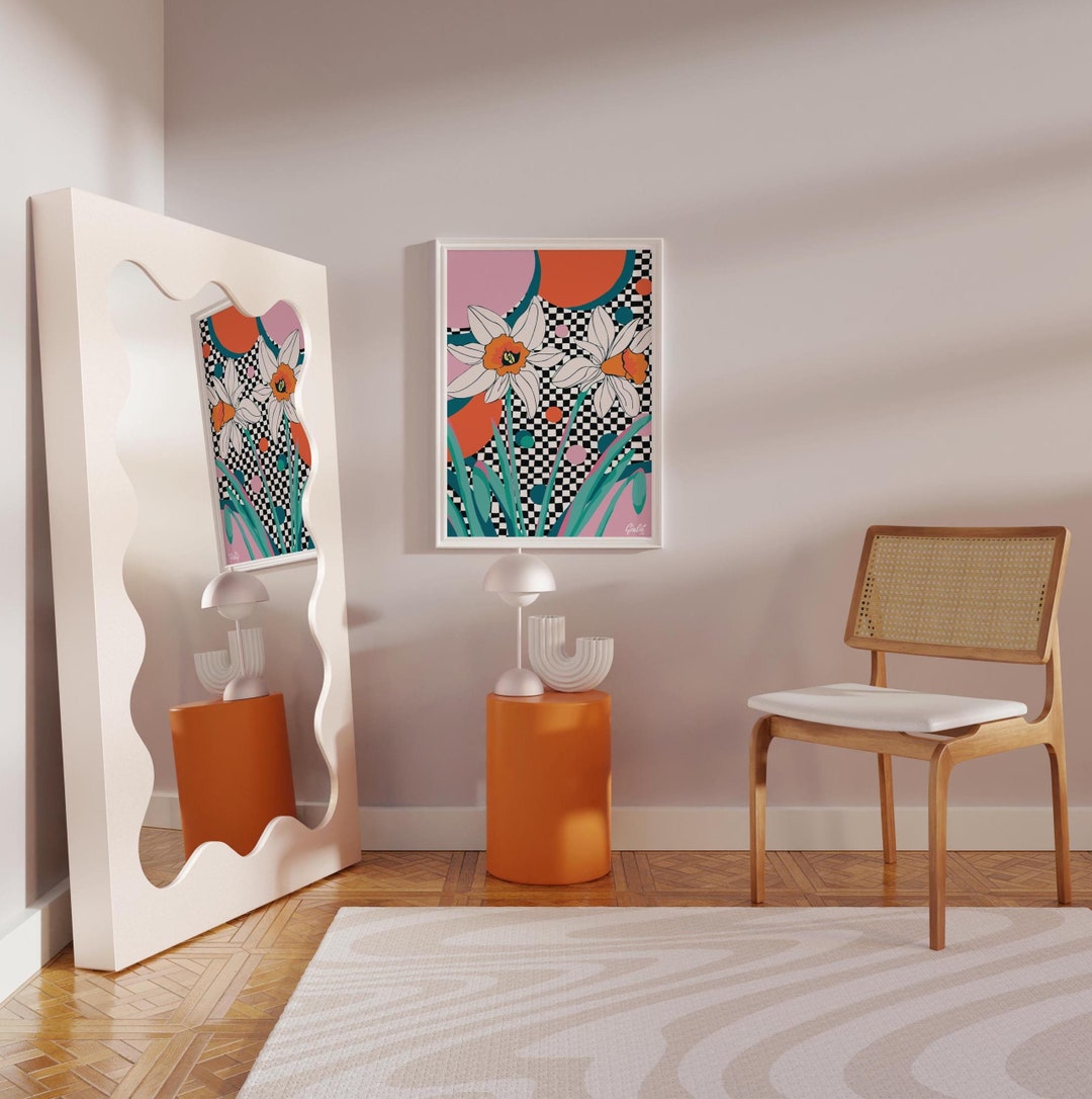 Dopamine Flower Wall Art for Girly Room, Preppy Daffodils Digital Print ...