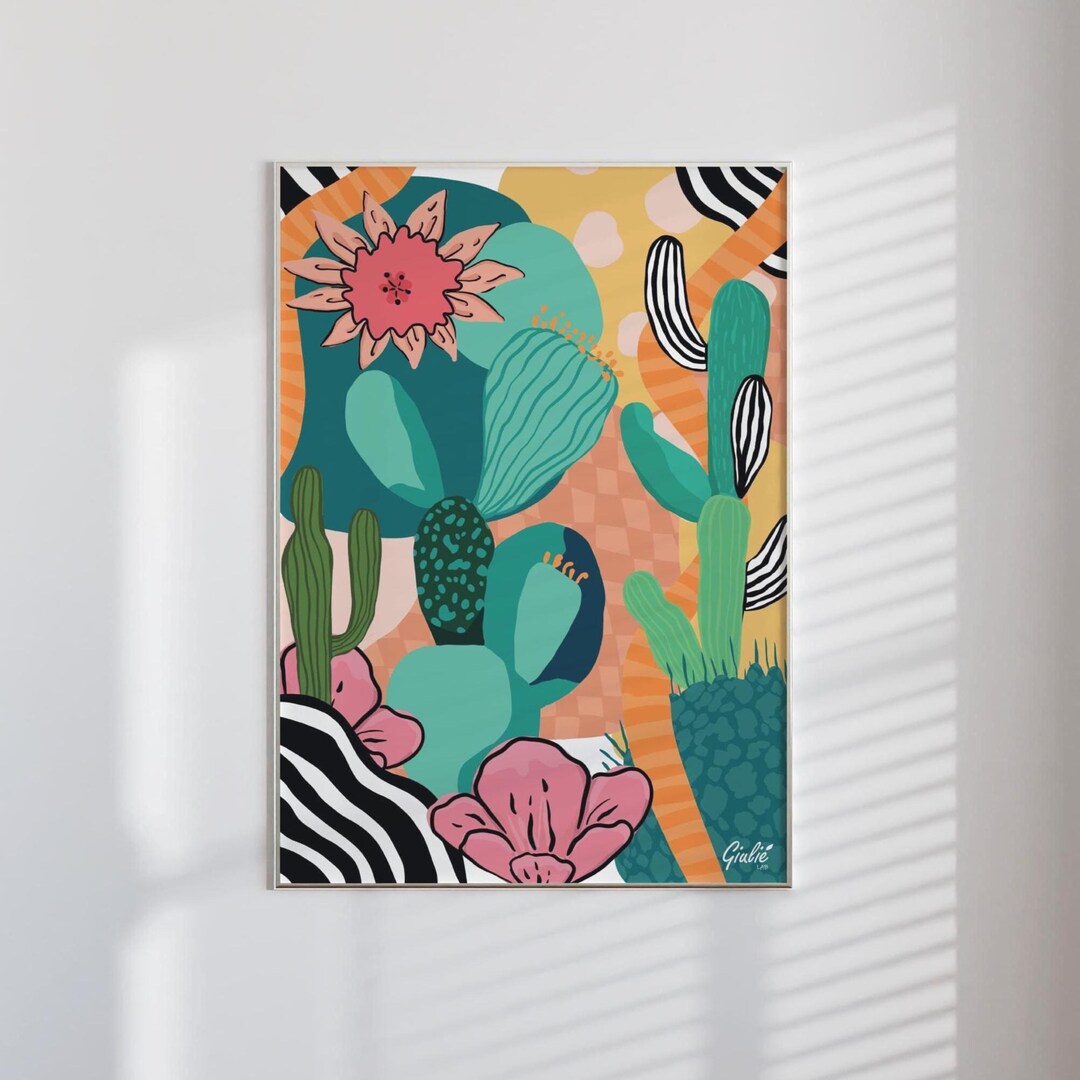 Funky Cactus Wall Art – Abstract Printable Greenery Poster – Digital ...