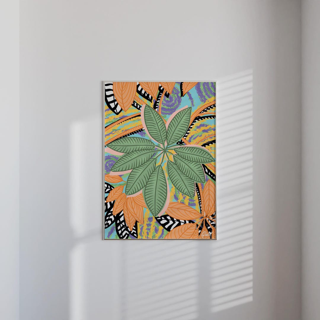 Fun Tropical Leaf Printable Poster, Aesthetic Greenery Digital Art ...