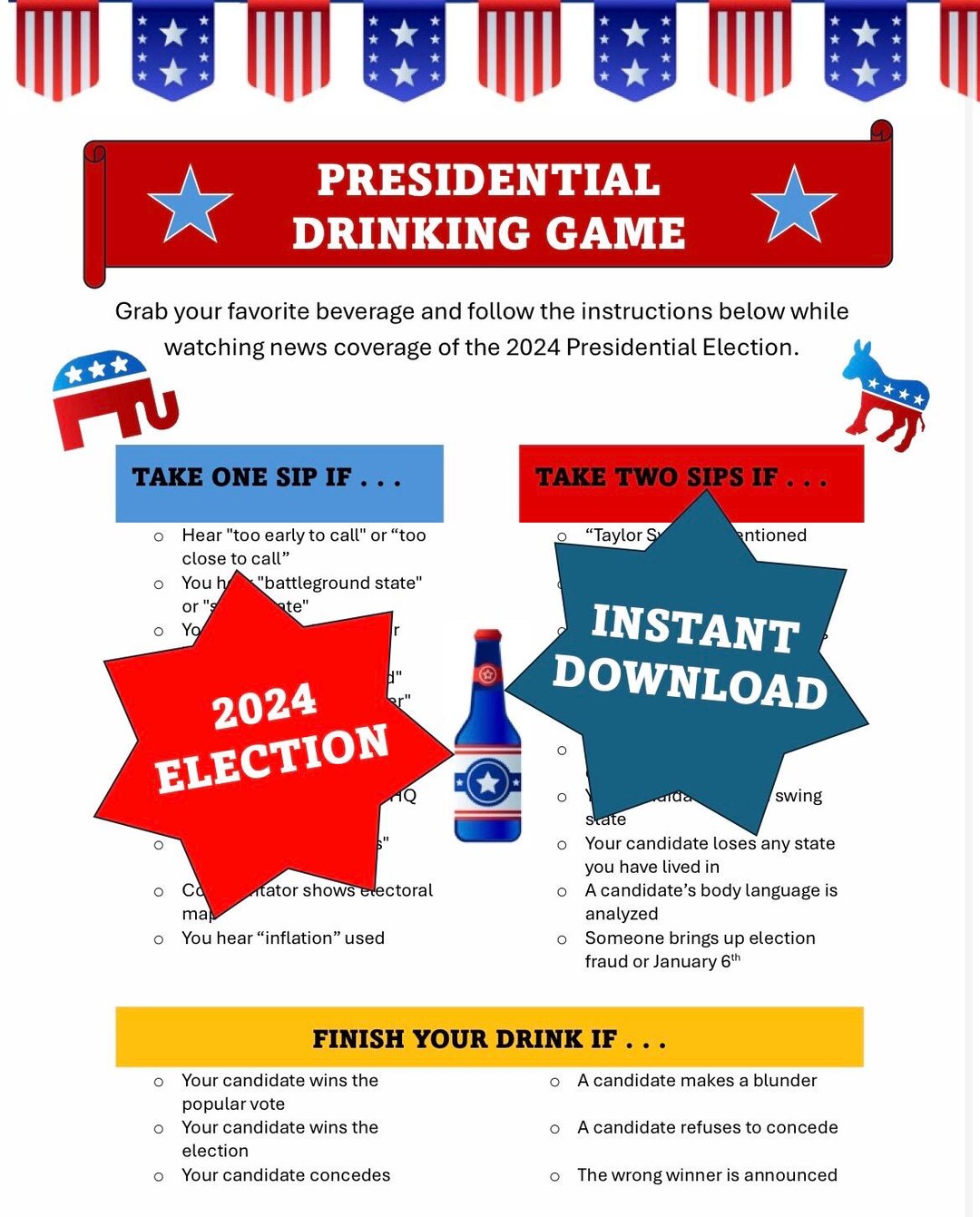 2024 Election Drinking Game, Election Party Game, US Election Night ...