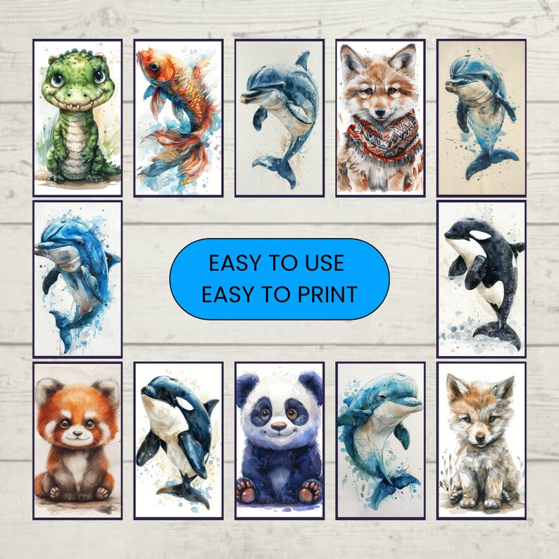 Animal Watercolor Poster Pack Digital Download 90 High Resolution ...