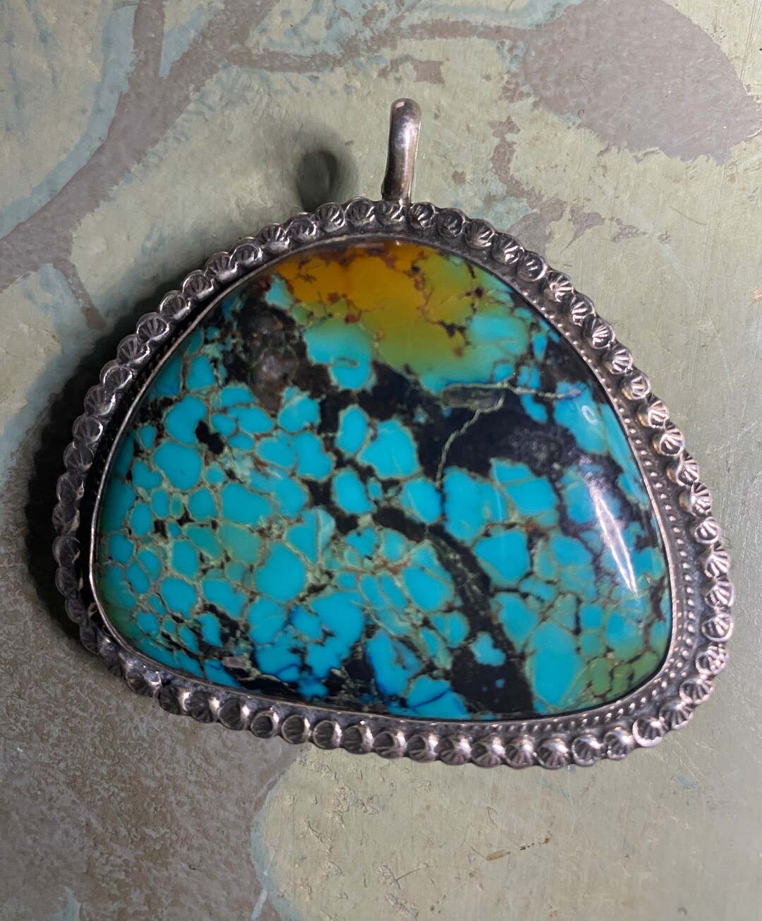 Old Pawn Navajo NUMBER 8 Turquoise PENDANT XL Huge 50 Gm Sterling ...