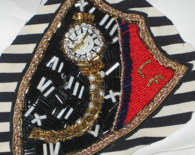 CLOCK WATCH Shield CREST Beaded Applique VINTAGE French - Etsy