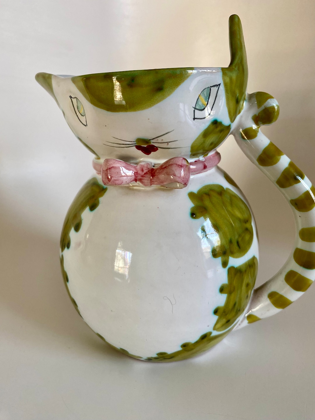 Vintage MCM Made in Italy Tinglazed Majolica Pottery CAT Kitty PITCHER ...