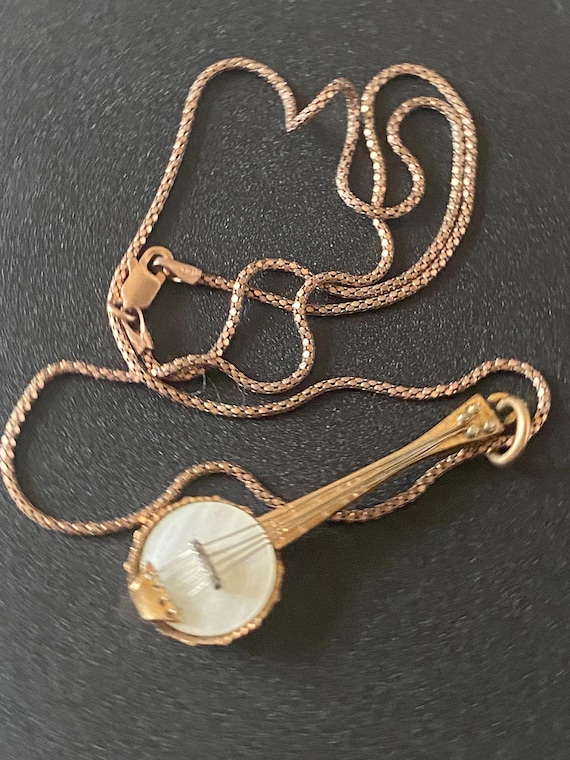 Antique Victorian Gold Filled Banjo Pendant Mother of… - Gem