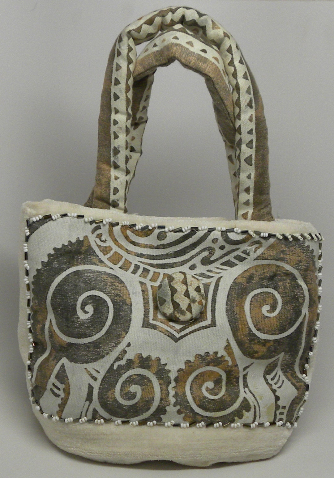 FORTUNY Peruviano-inca Beaded Designer Top Handle HANDBAG With White ...