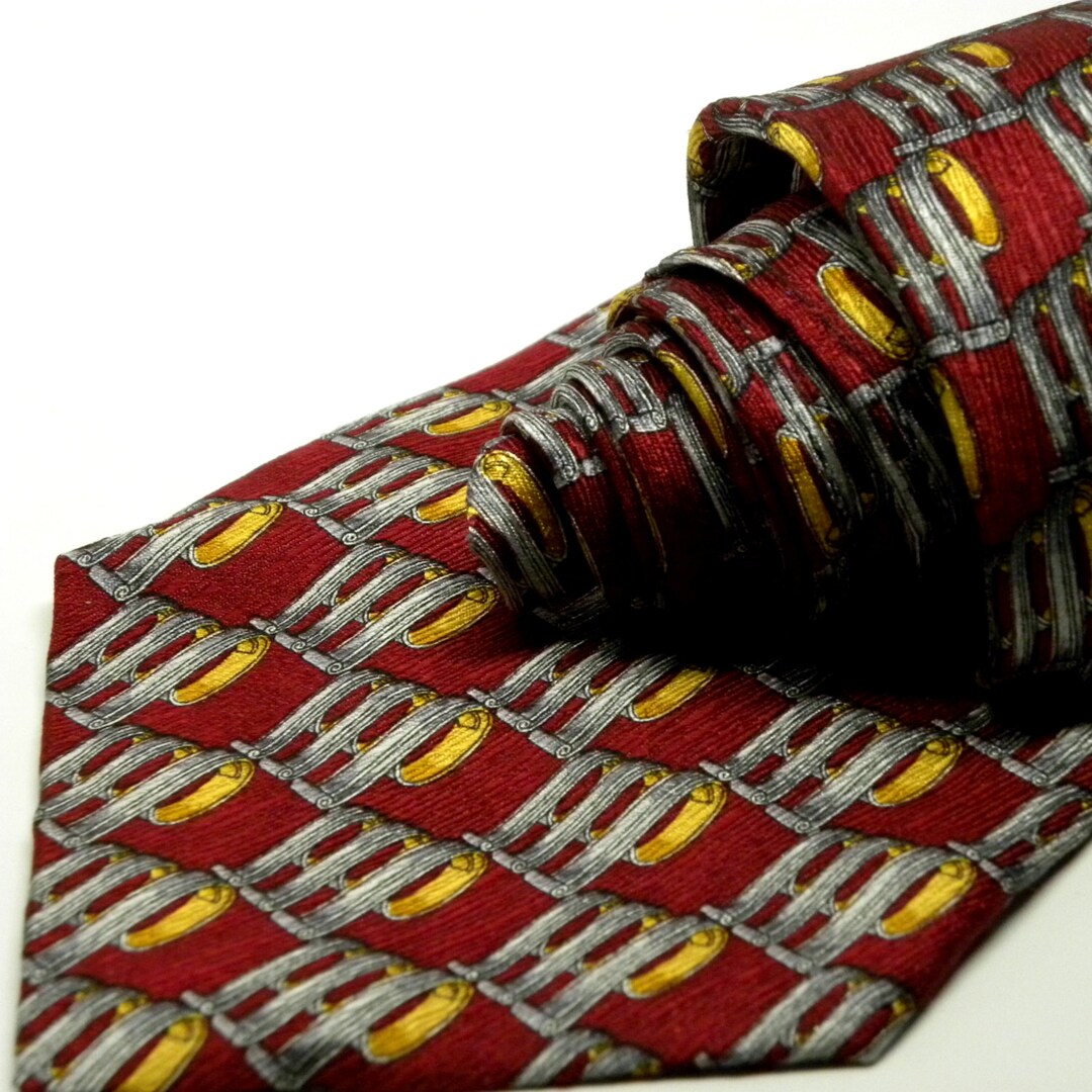 Vintage Countess Mara Silk Necktie: 1980s Jacquard Scroll, Red Burgundy ...