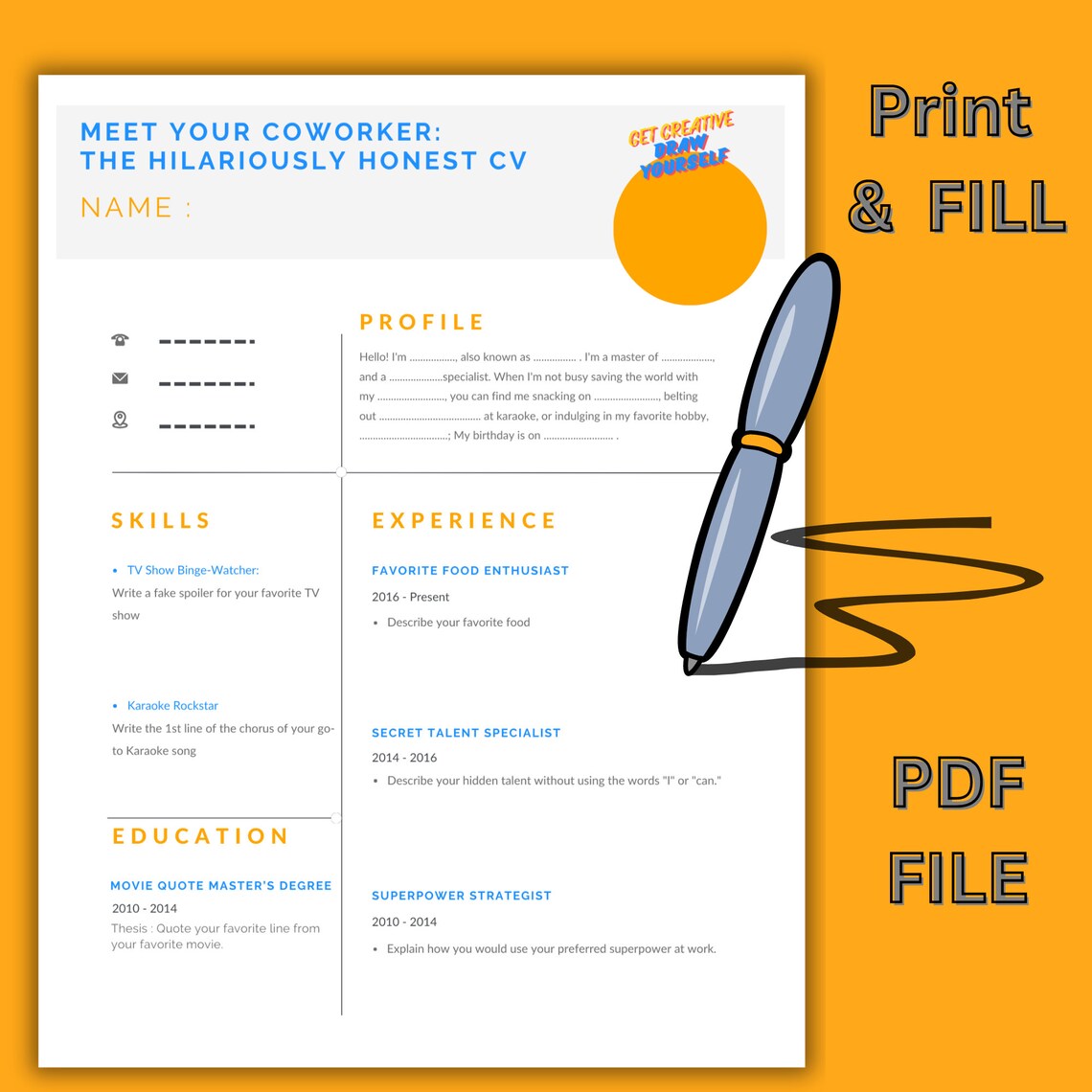 Coworker CV Template: Funny Team Building Activity (printable PDF) - Etsy