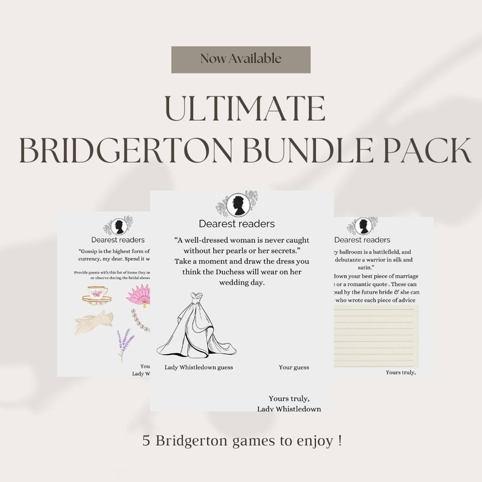 Printable Bridgerton Bridal Shower Bachelorette 5 Games Bundle lady ...