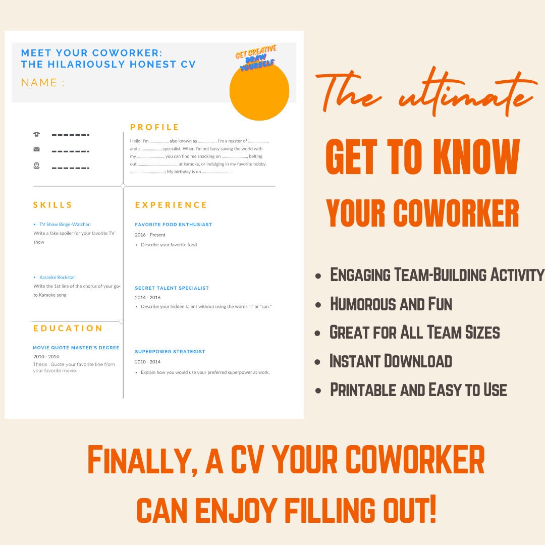 Coworker CV Template: Funny Team Building Activity (printable PDF) - Etsy