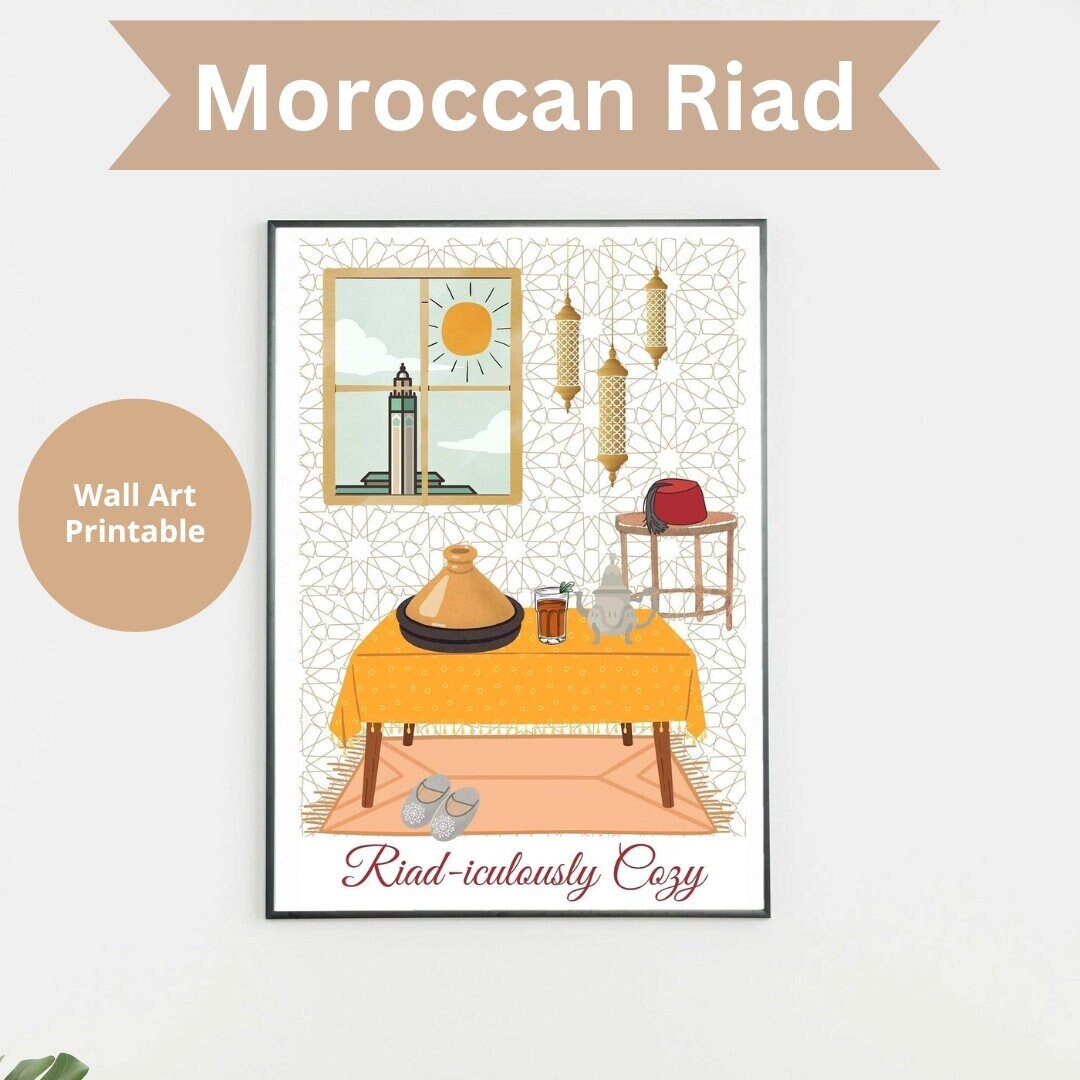 Colorful Moroccan Riad Poster Mosque Casablanca Marrakech Design ...