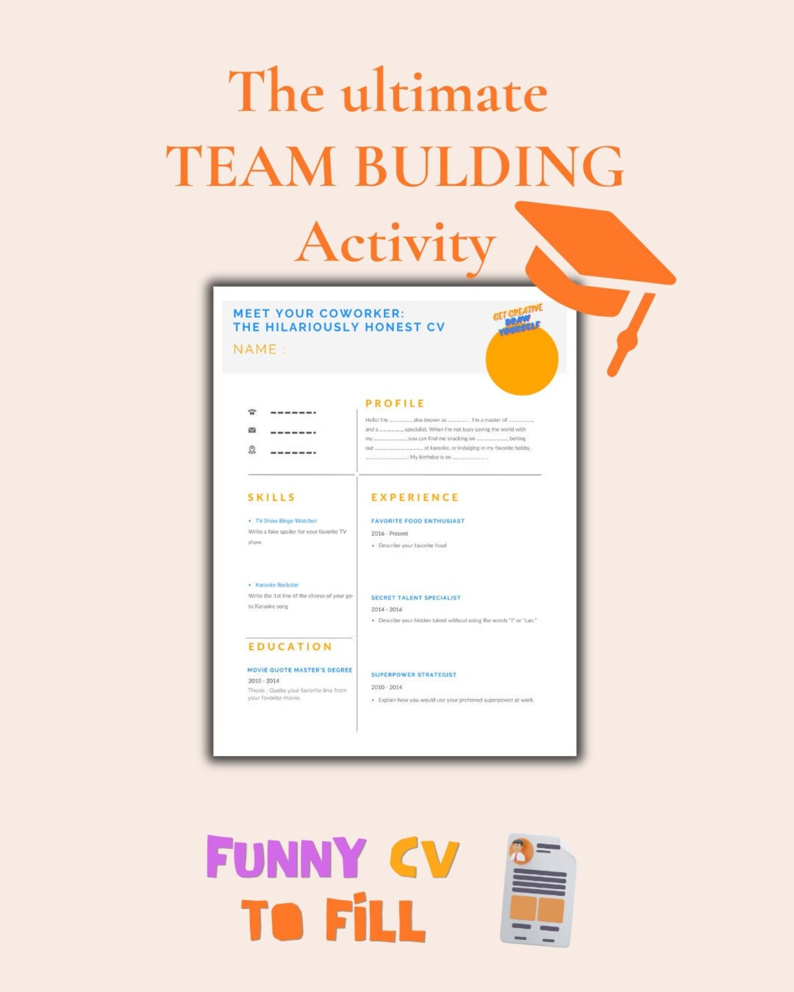 Coworker CV Template: Funny Team Building Activity (printable PDF) - Etsy