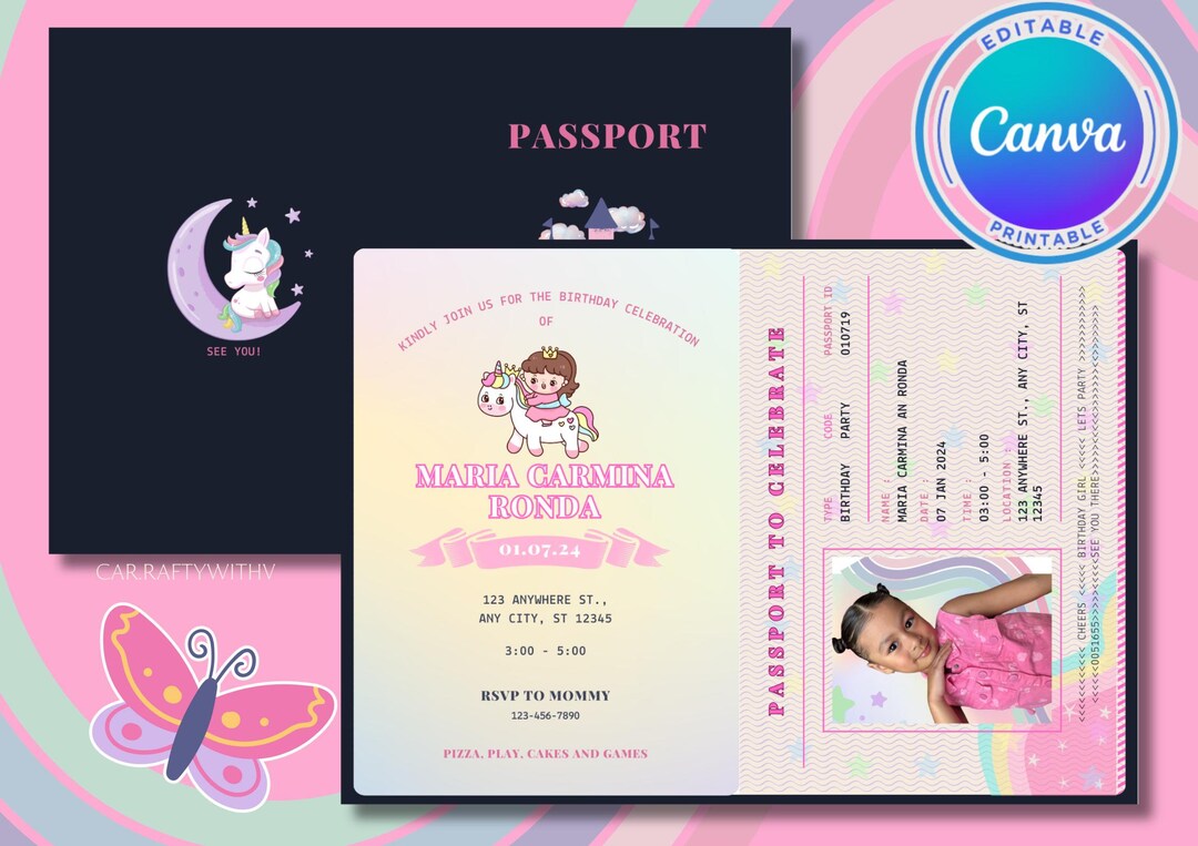Birthday Passport Invitation ( Unicorn Theme ) for Girls - Etsy
