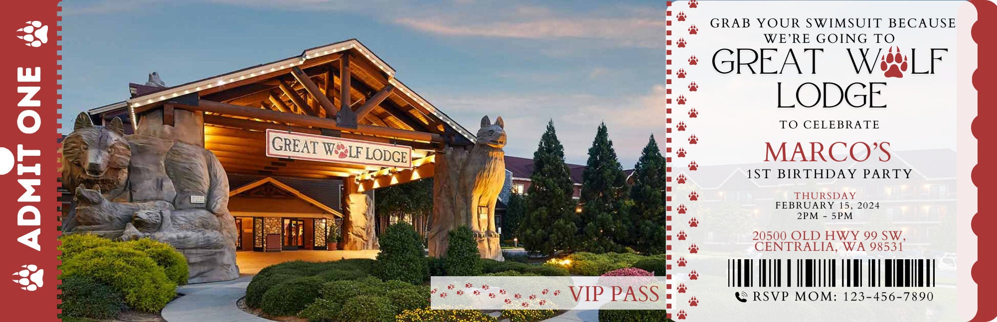 Great Wolf Lodge Birthday Invitation (ticket) - Etsy