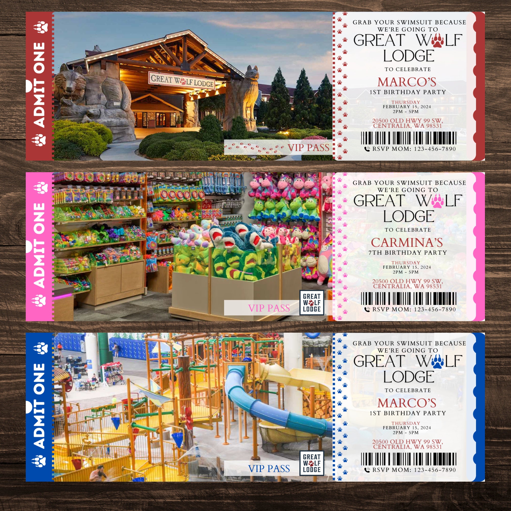 Great Wolf Lodge Birthday Invitation (ticket) - Etsy