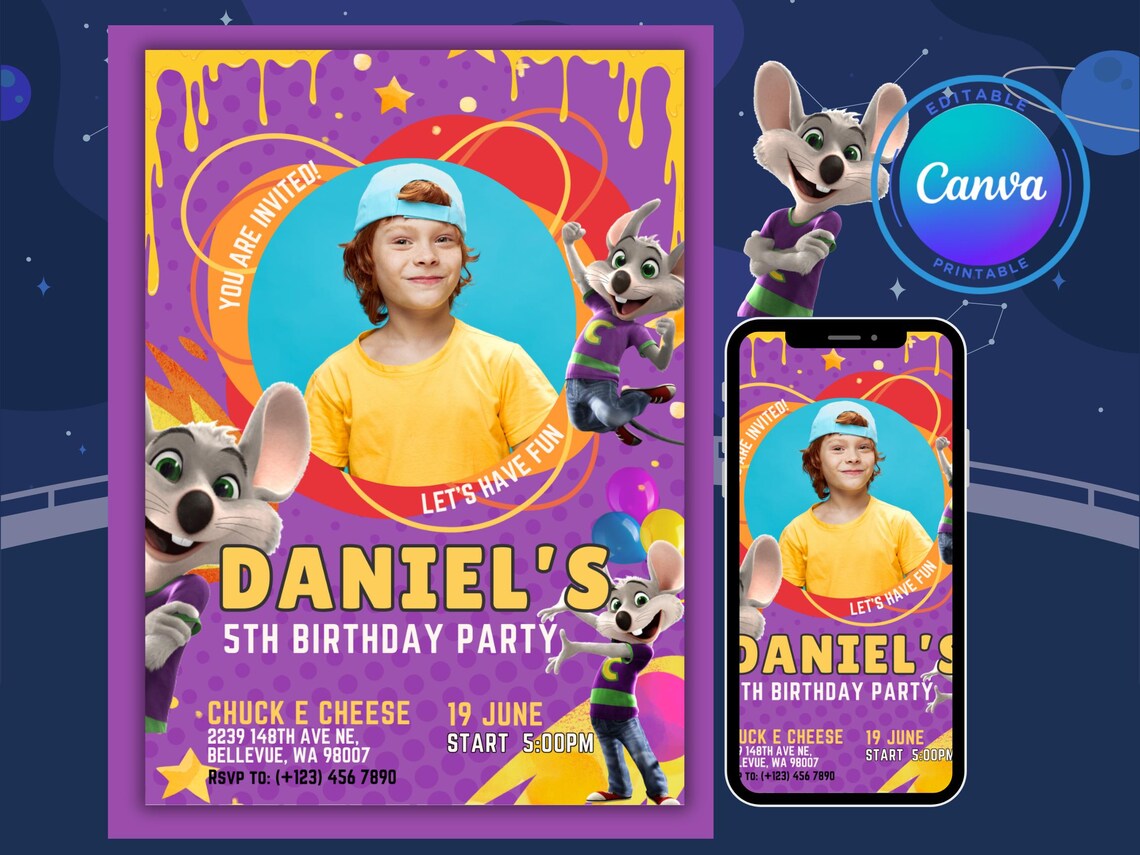 Chuck E Cheese Birthday Invitation for Boys (editable Invitation in ...