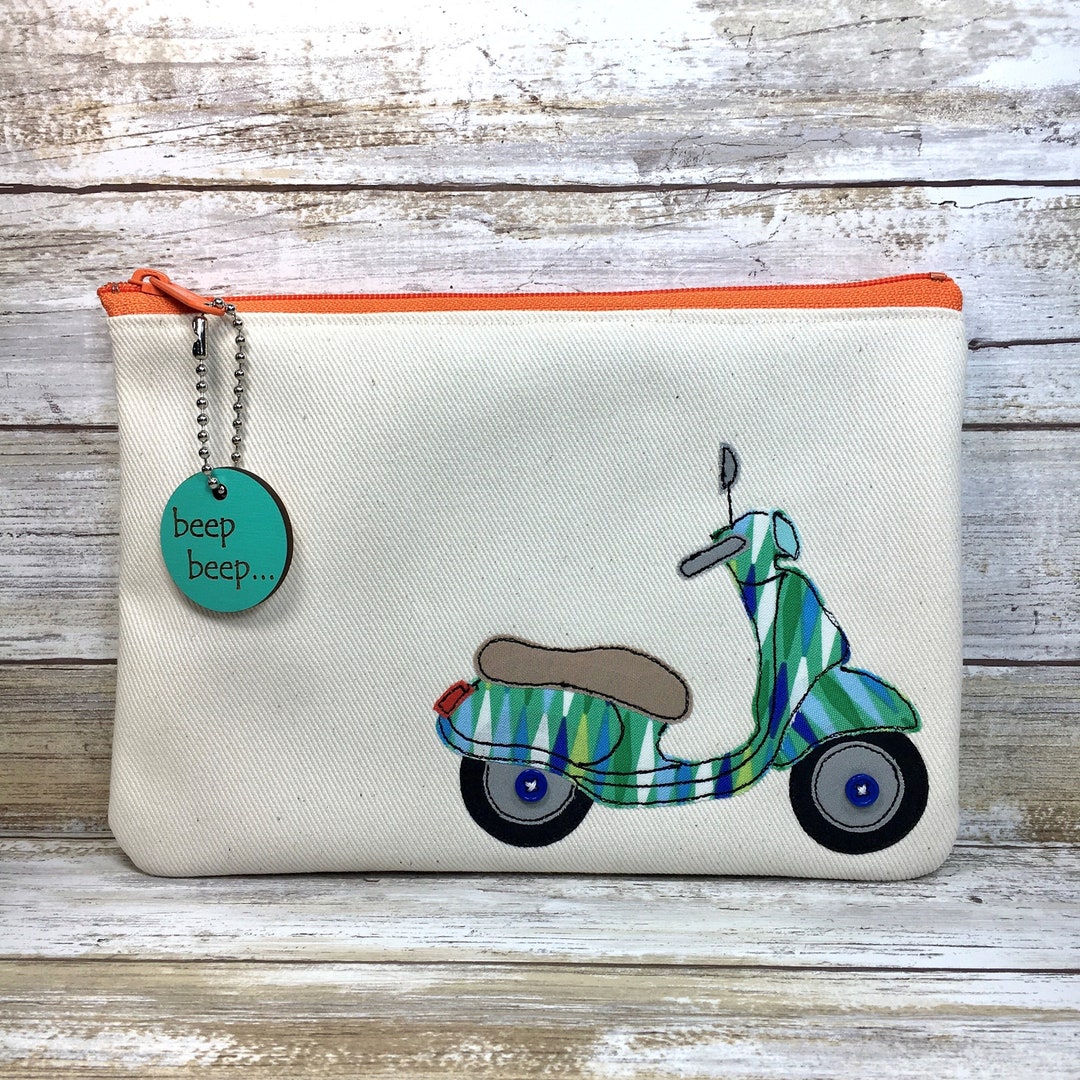 Modern Blue and Green Applique Scooter Zipper Bag With Key Chain - Etsy