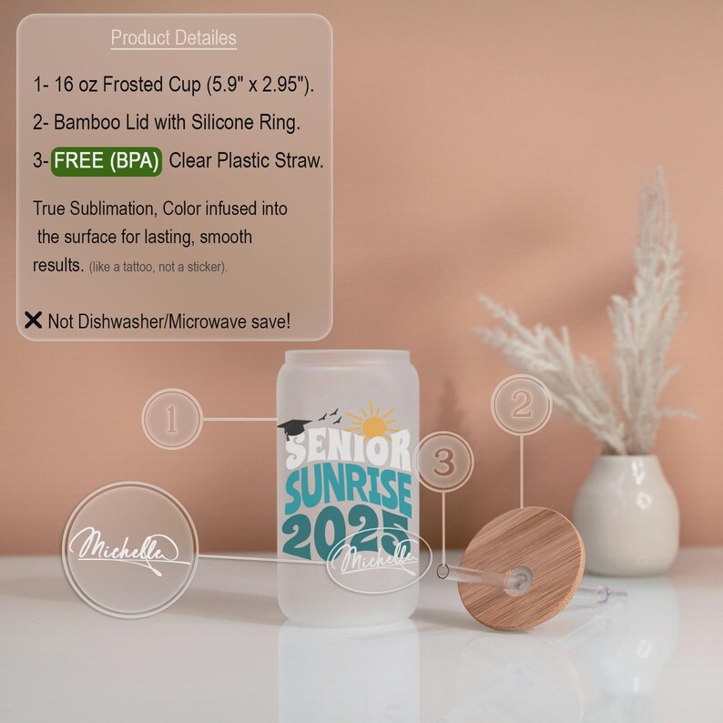 Personalized Senior Sunrise 2026 Tumbler: Frosted Glass Graduation Cup ...