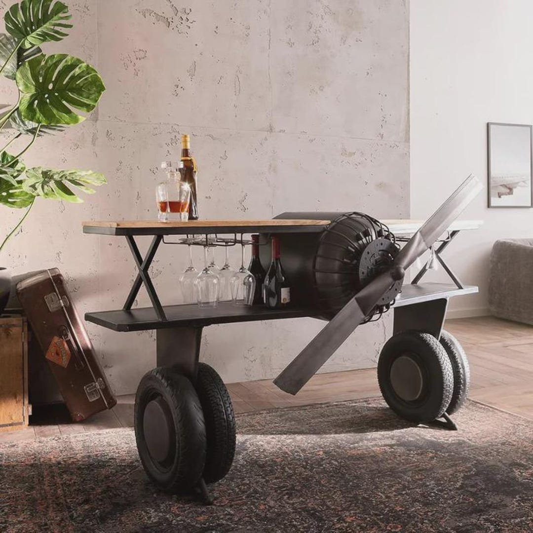 Vintage Airplane Bar Table With Wine Glass Rack & Bottle Storage - Etsy
