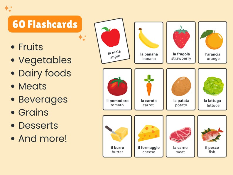 ITALIAN Food & Drink Printable Vocabulary Activities for BEGINNERS ...