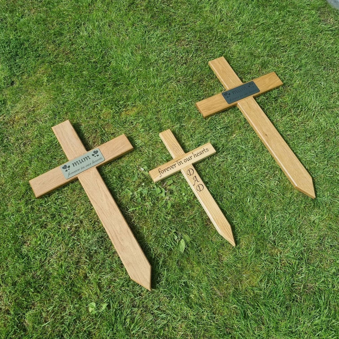 Solid Oak Memorial Cross Engraved With Your Choice of Words. Grave ...